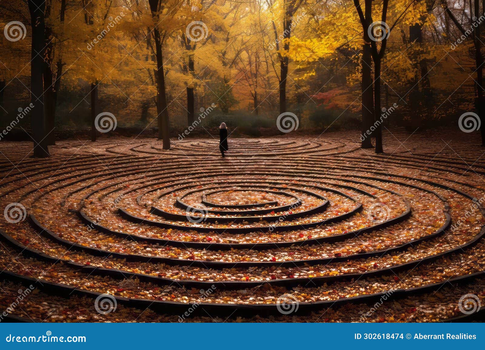 A Person is Standing in the Middle of a Spiral Maze Stock Illustration ...