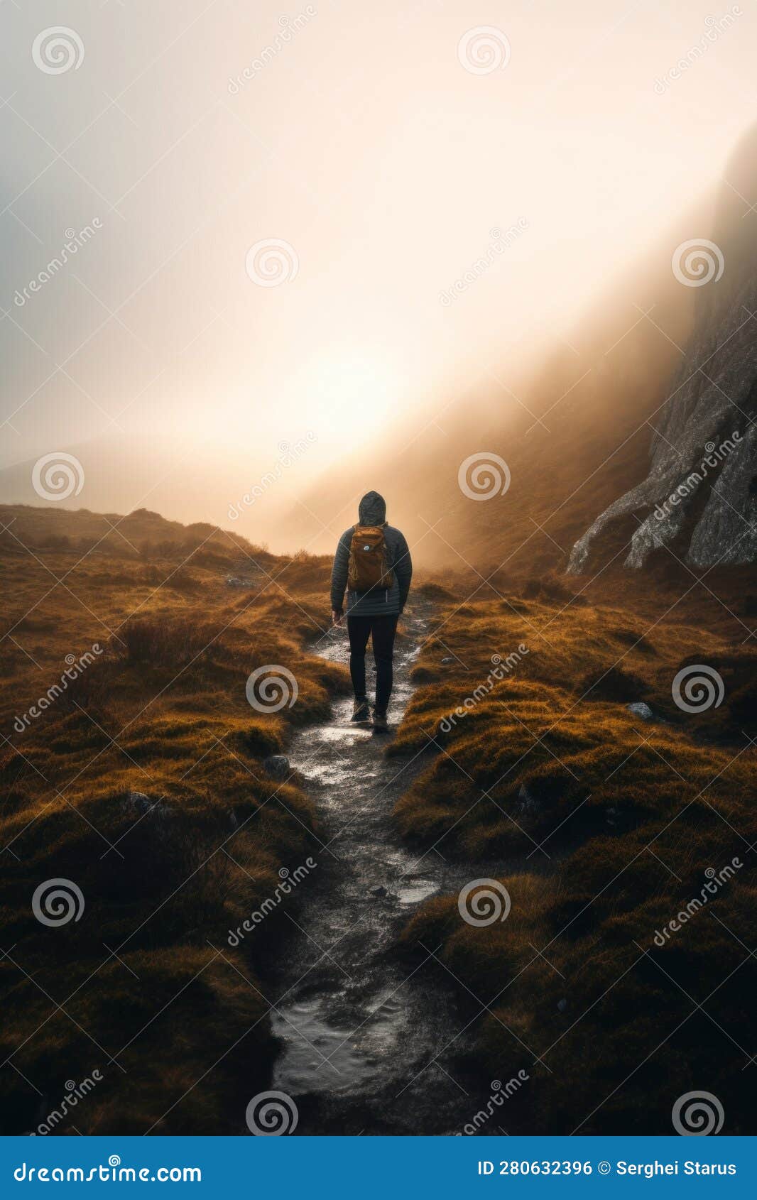 A Person Standing on a Path in the Middle of a Field. Generative AI ...