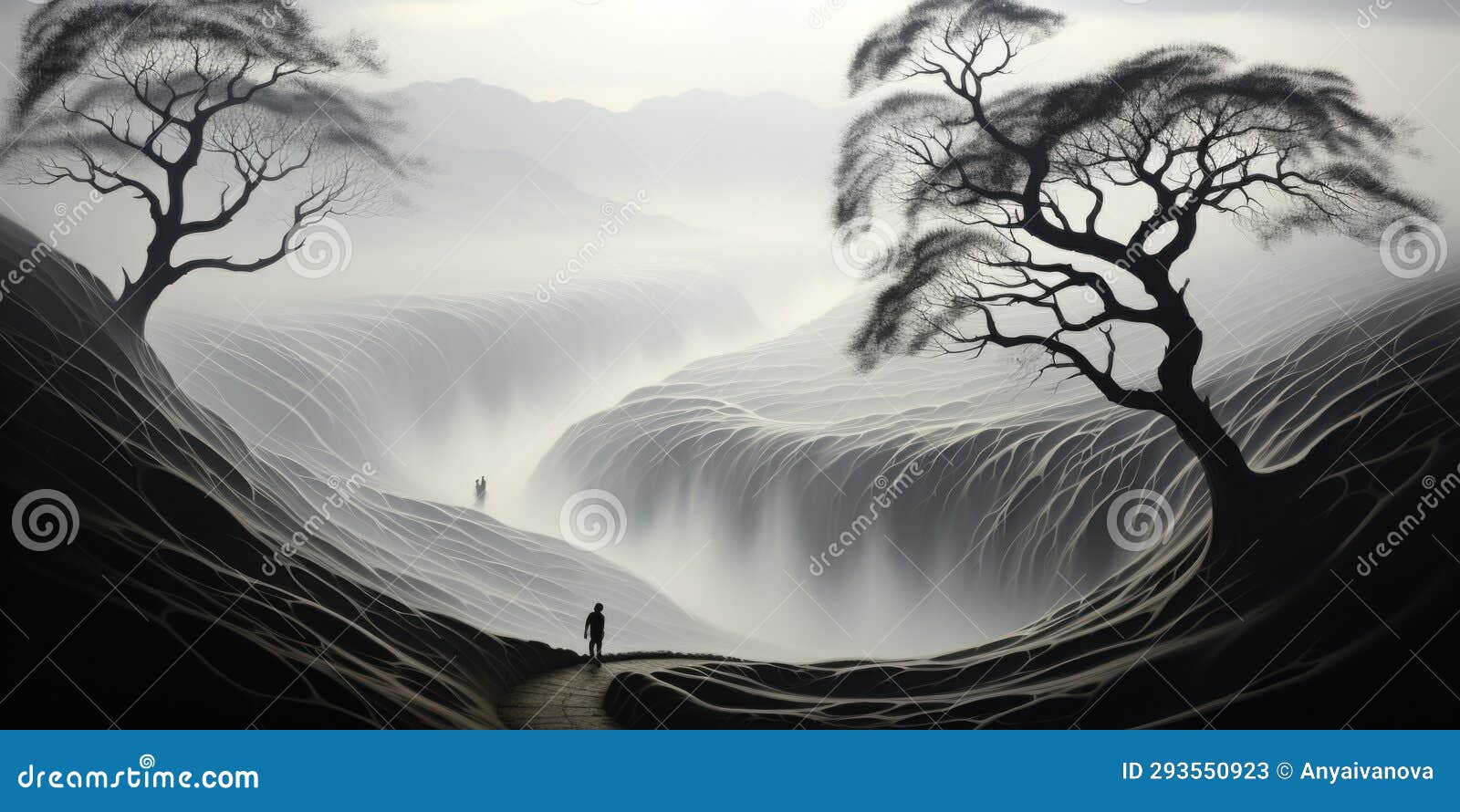 A Person Standing on a Path between Two Trees. Stock Image - Image of ...