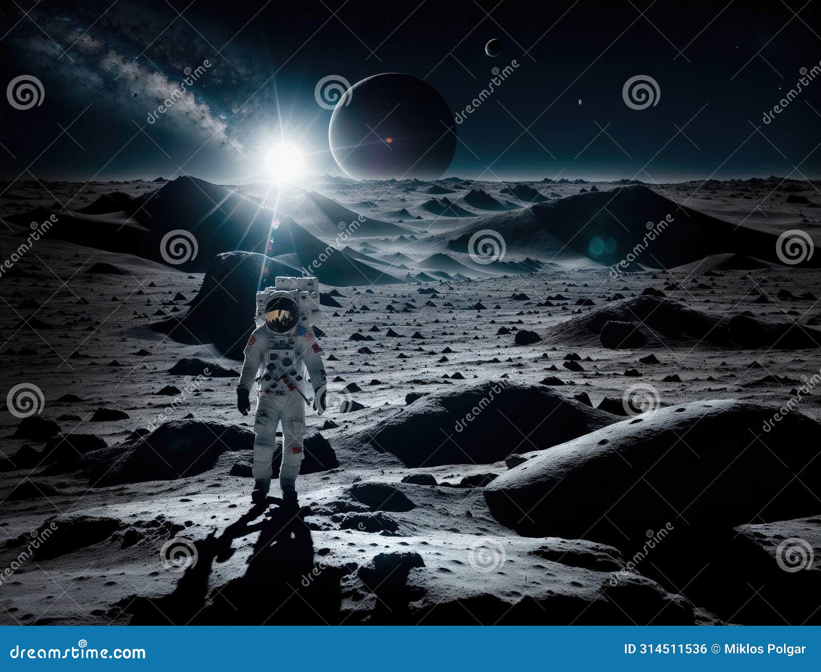 A Person Standing on the Surface of a Rocky Planet, Looking Up at the ...