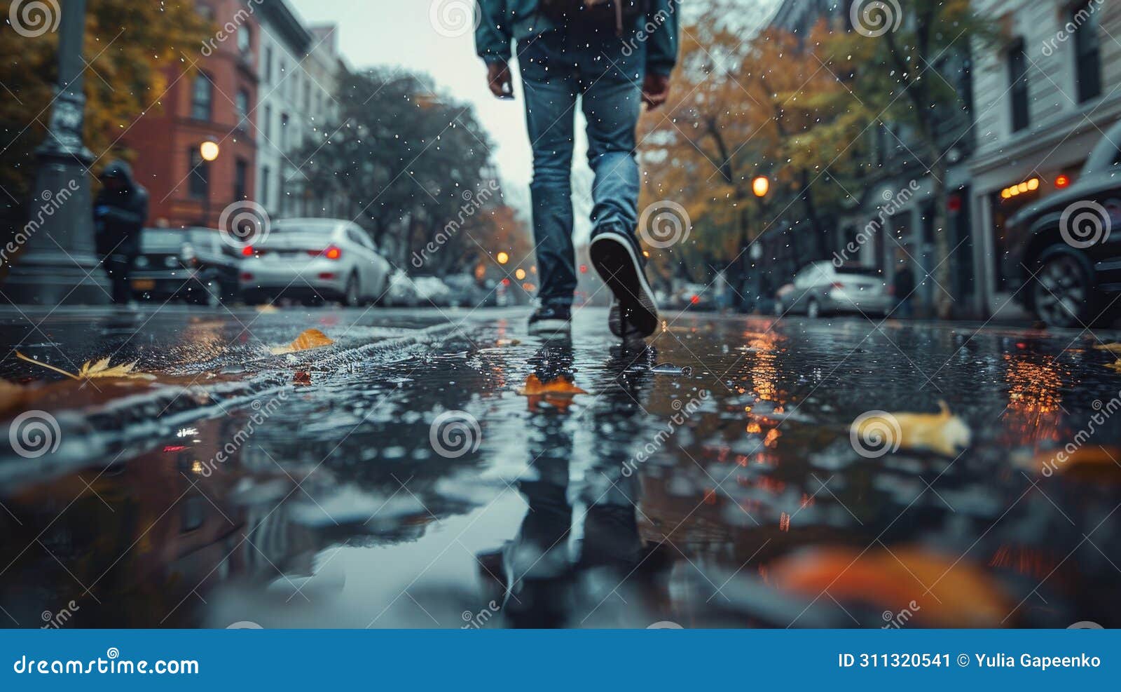 Person Standing on Wet Sidewalk in Rain Stock Image - Image of pavement ...