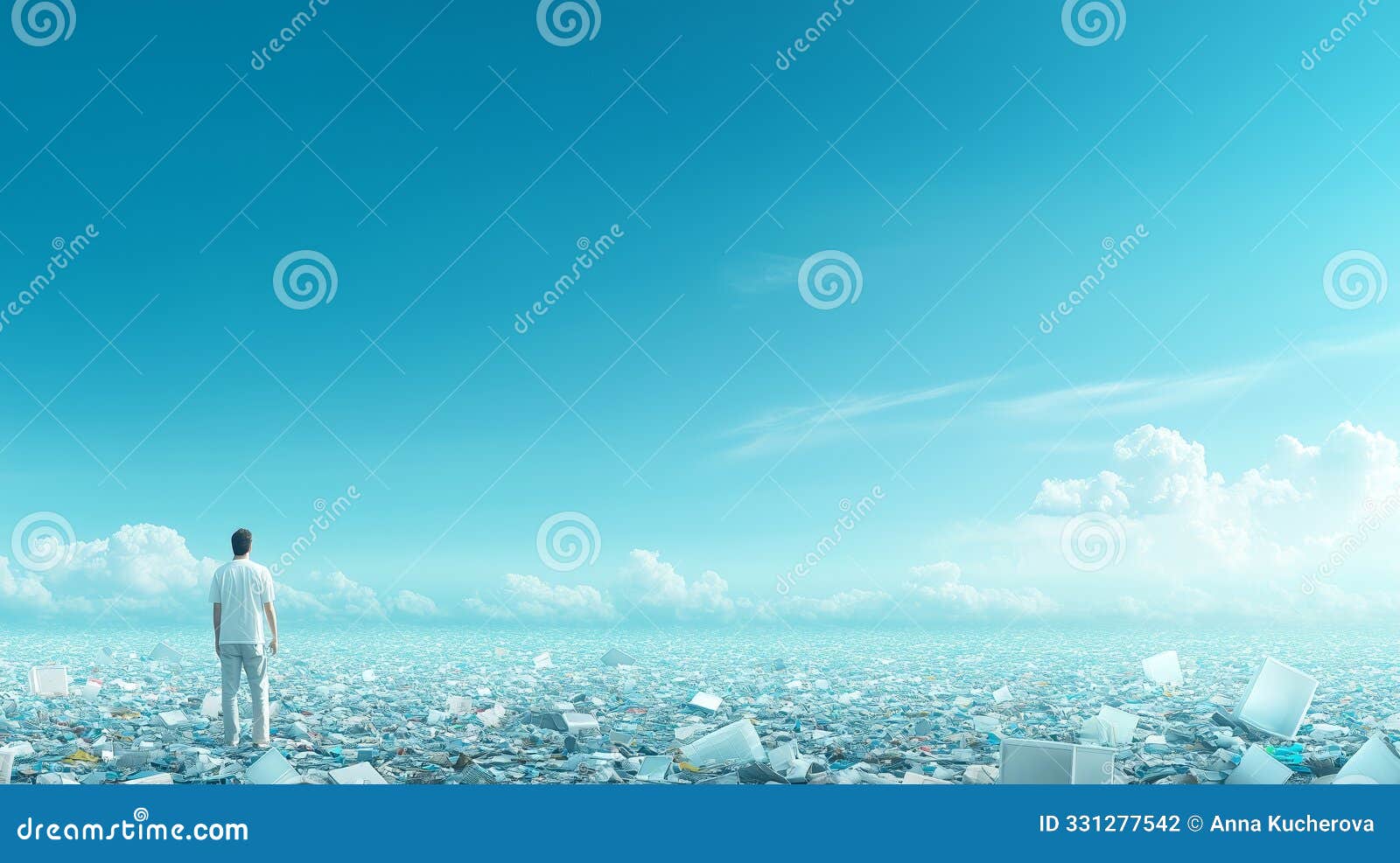 A Person Stands Alone in an Expansive Landscape of Plastic Waste Stock ...