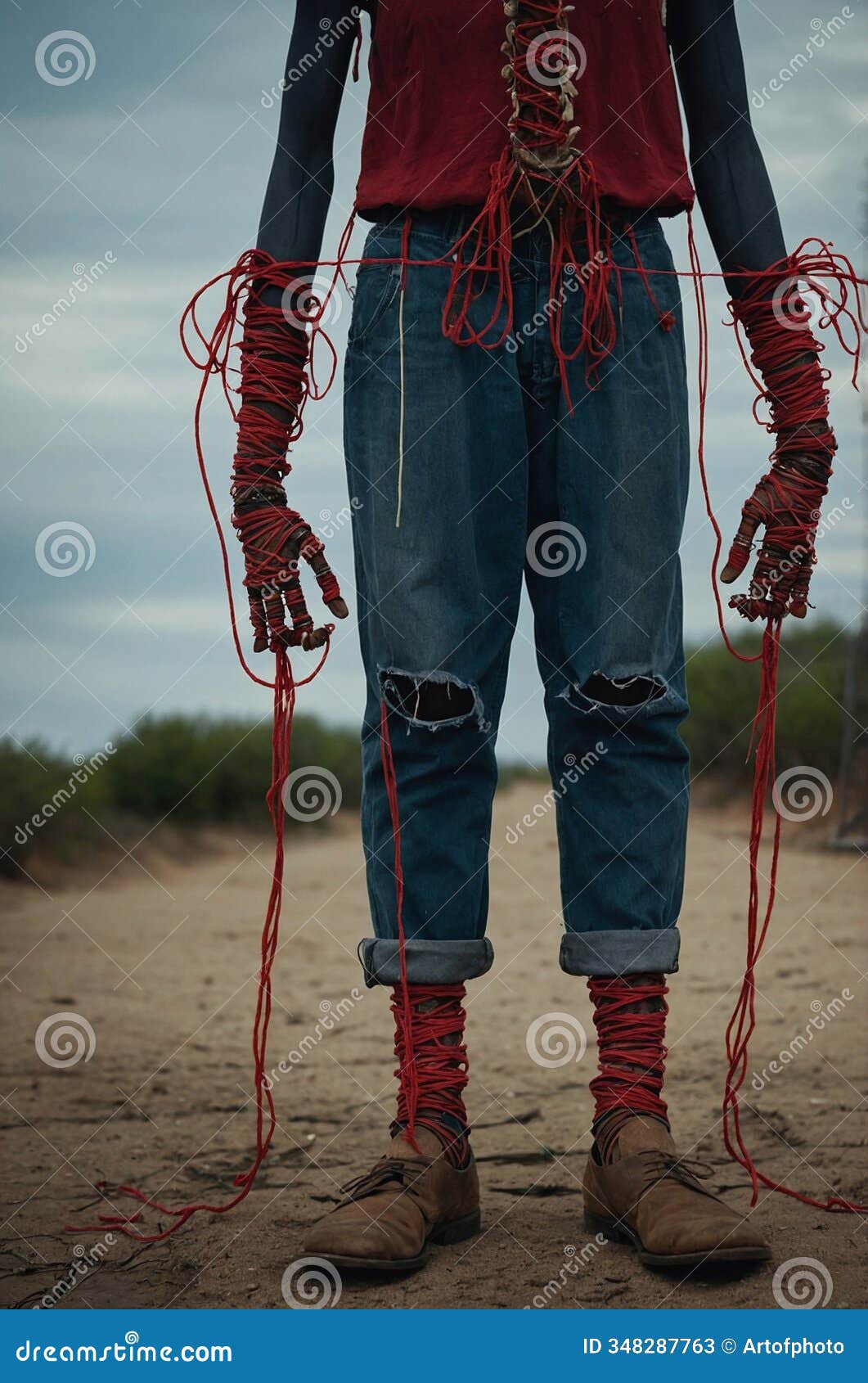 Person Adorned with Red Strings in an Outdoor Setting Stock Image ...
