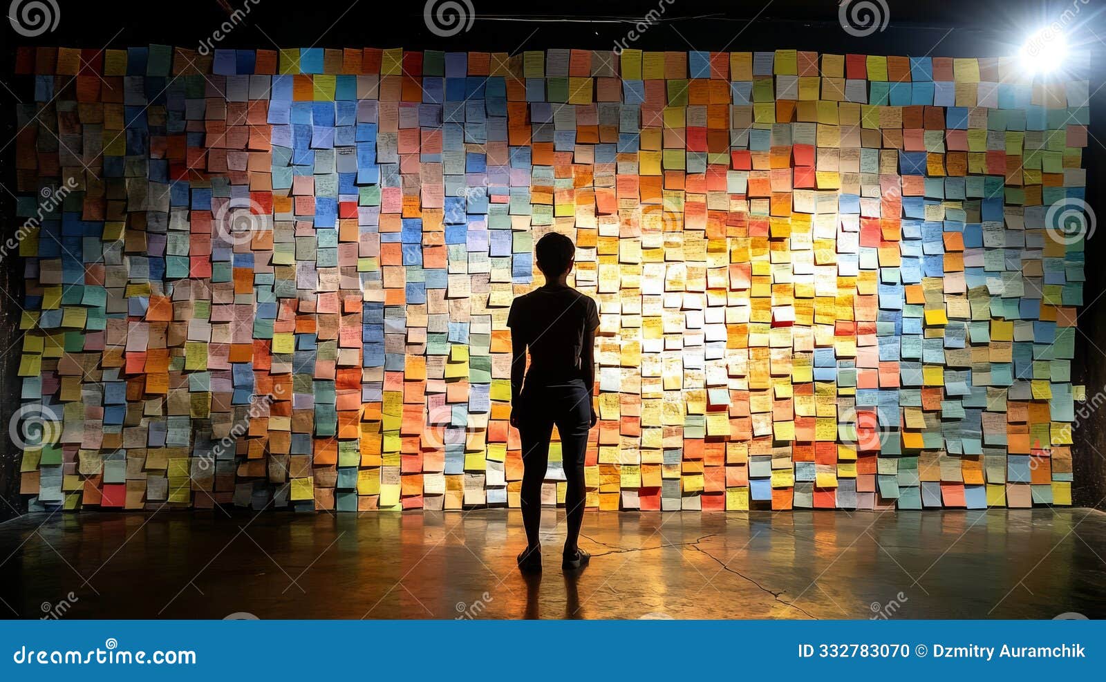 The Person Stands in Front of a Colorful Post-it Wall Covered with ...