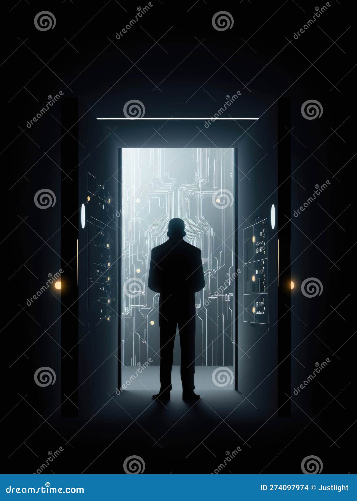A Person Stands in a Thoughtcontrolled Chamber Entering Commands into a ...
