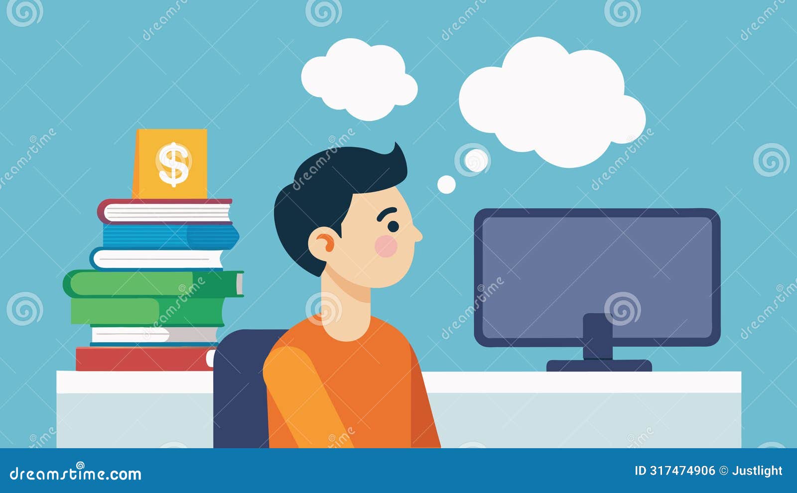 A Person Staring at a Blank Computer Screen with a Thought Bubble ...