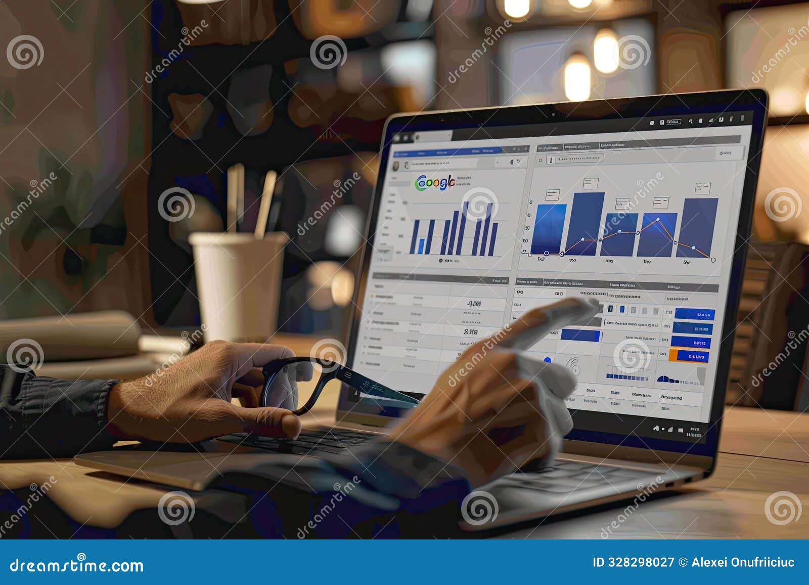 A Person is Staring at a Graphic on a Laptop Computer Screen Stock ...