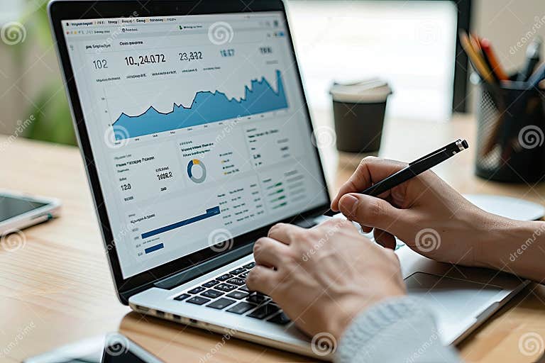 A Person is Staring at a Graphic on a Laptop Computer Screen Stock ...