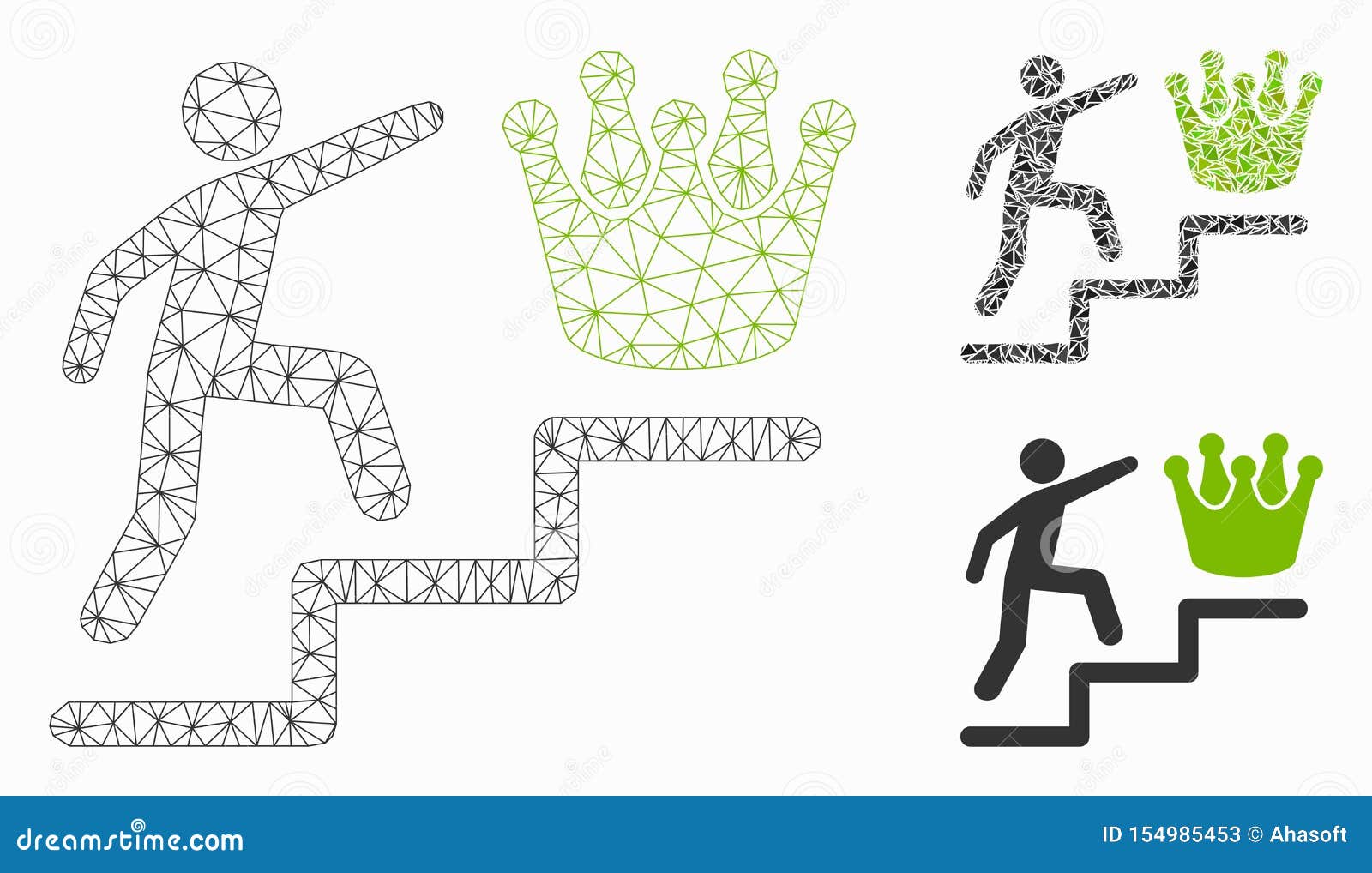 Person Steps To Crown Vector Mesh Carcass Model and Triangle Mosaic ... Person Steps To Crown Vector Mesh Carcass Model and Triangle Mosaic ...