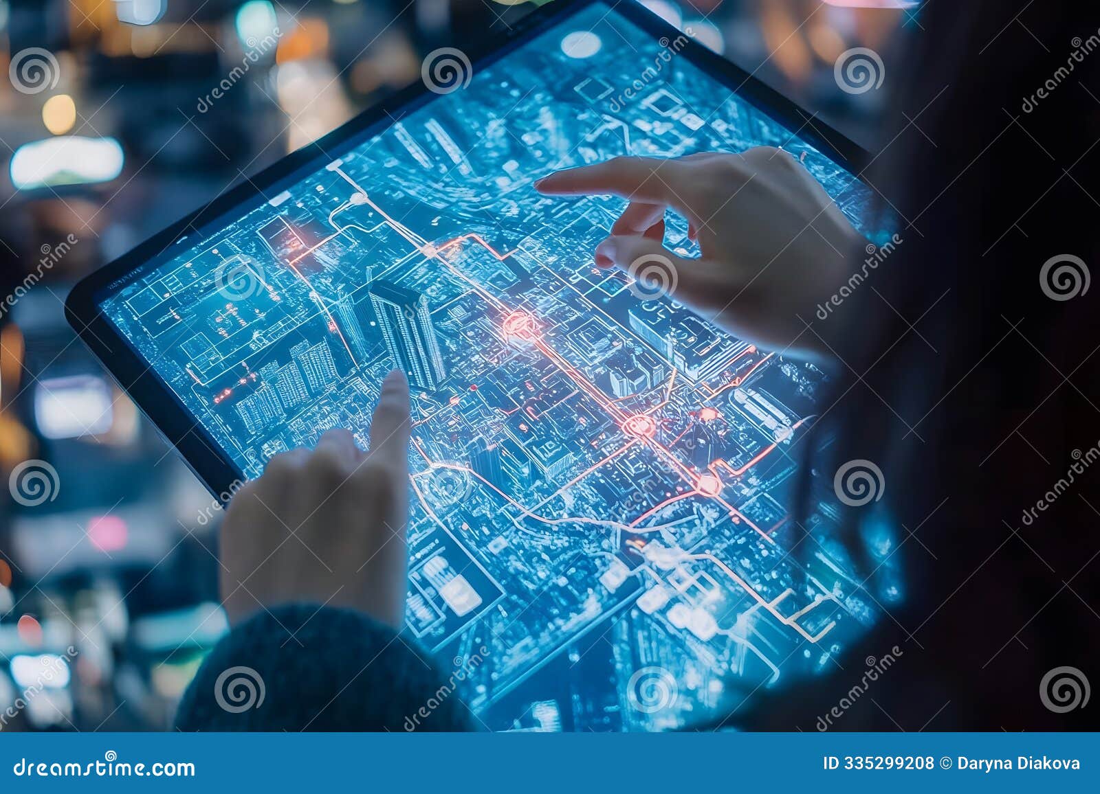 Person Studies Augmented Reality City Map, Digital Information in ...