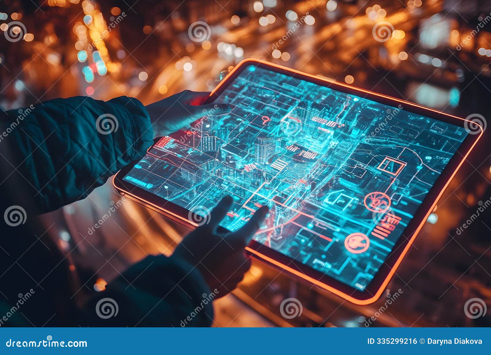 Person Studies Augmented Reality City Map, Digital Information in ...