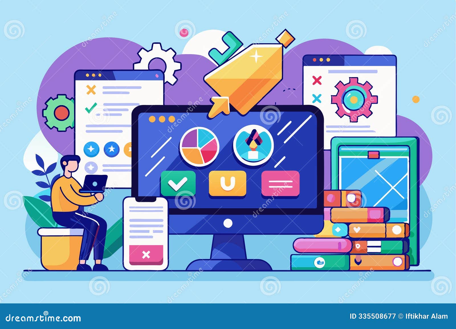 A Person Studies Customizable Flat Illustrations Highlighting ...