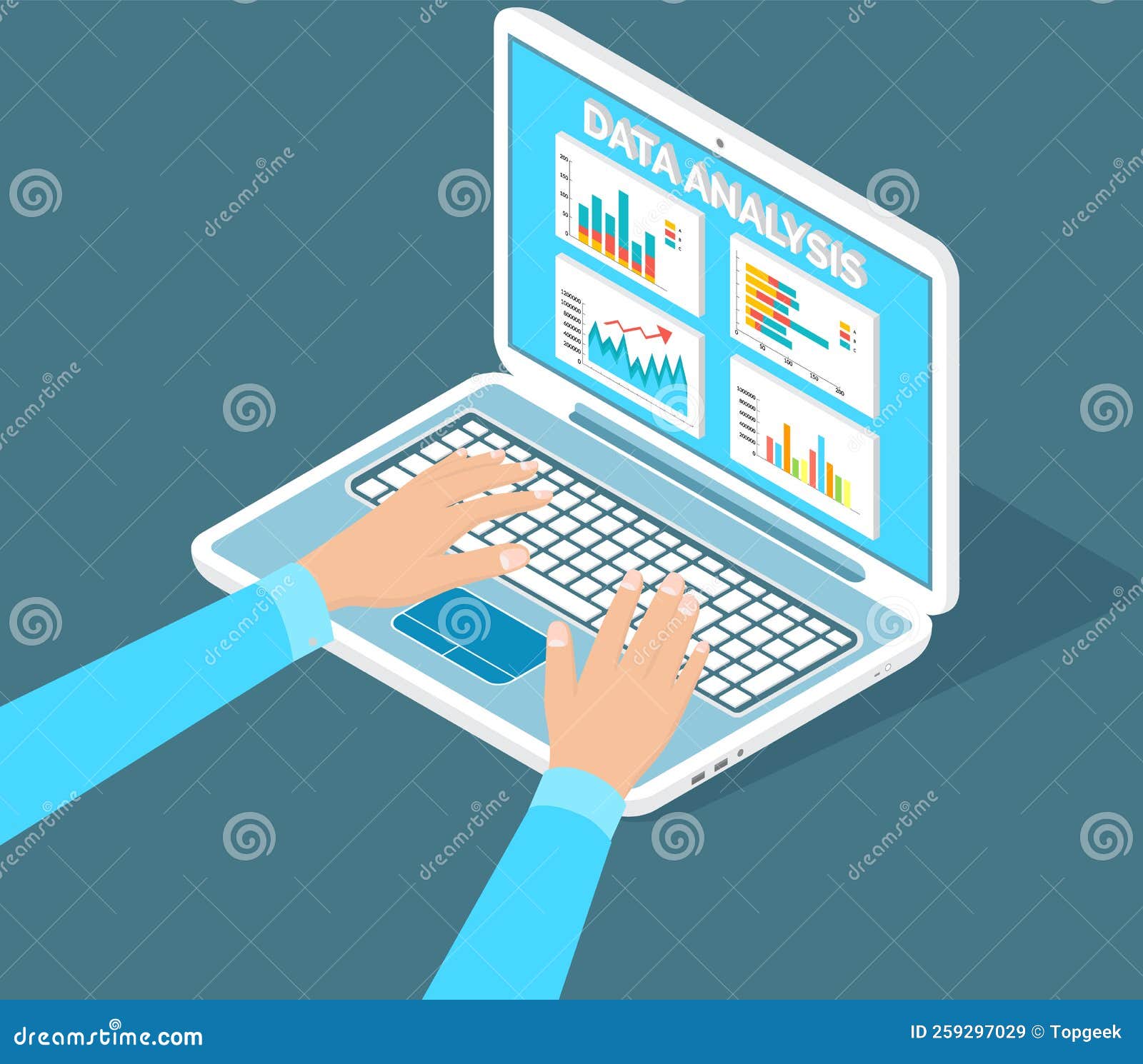 Man Studies Statistics Shown on Bar Chart. Analyze Graphs. Guy is ...