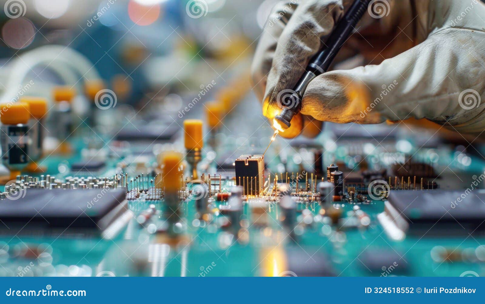 A Person is Successfully Soldering Circuit Components on a Computers ...