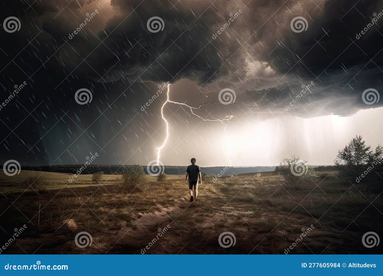 Person, Surrounded by Storm Clouds and Lightning, Chasing after ...