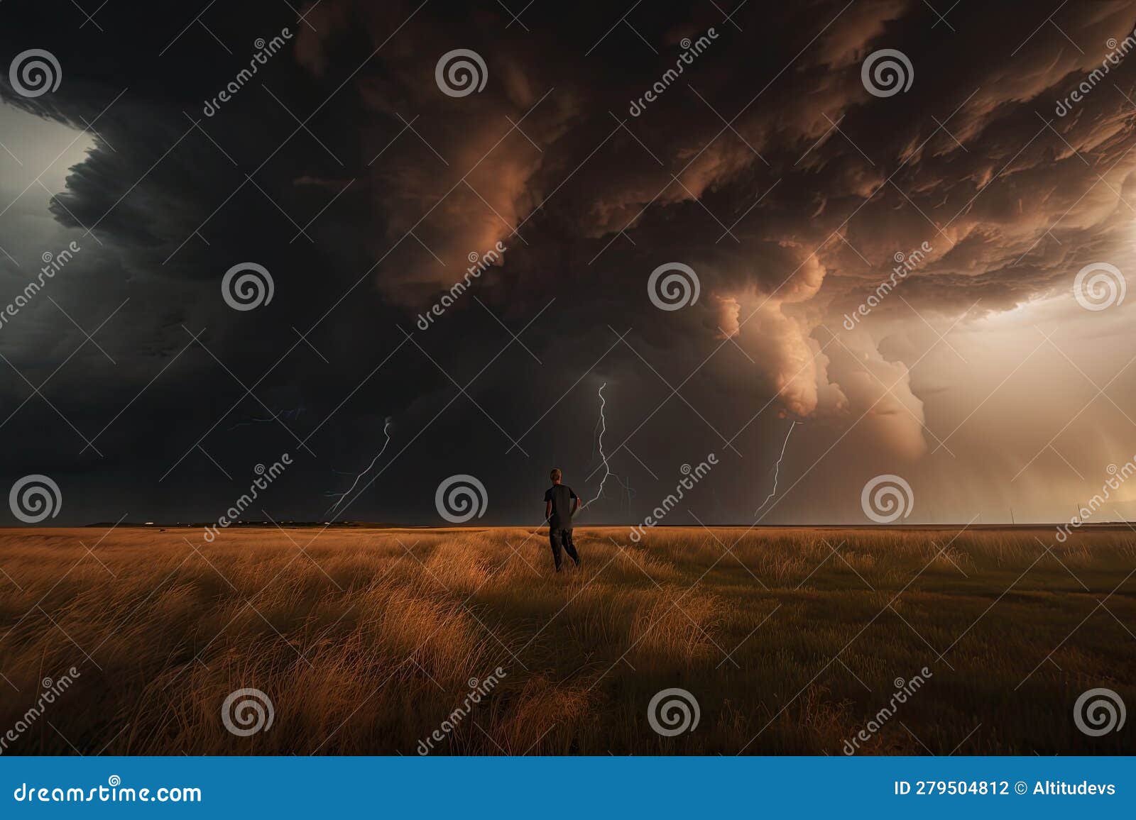 Person, Surrounded by Storm Clouds and Lightning, Chasing after ...
