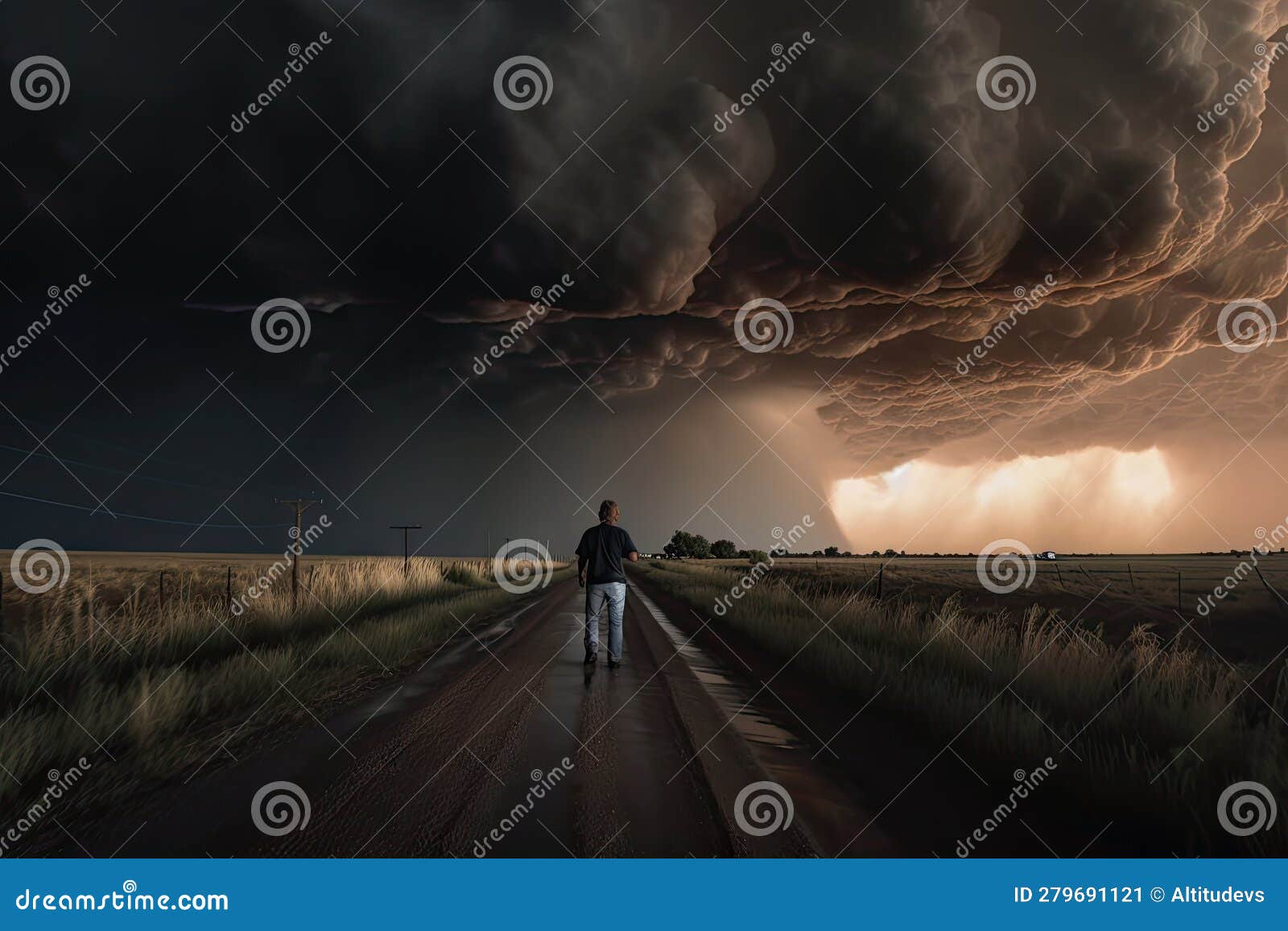 Person, Surrounded by Storm Clouds and Lightning, Chasing after ...
