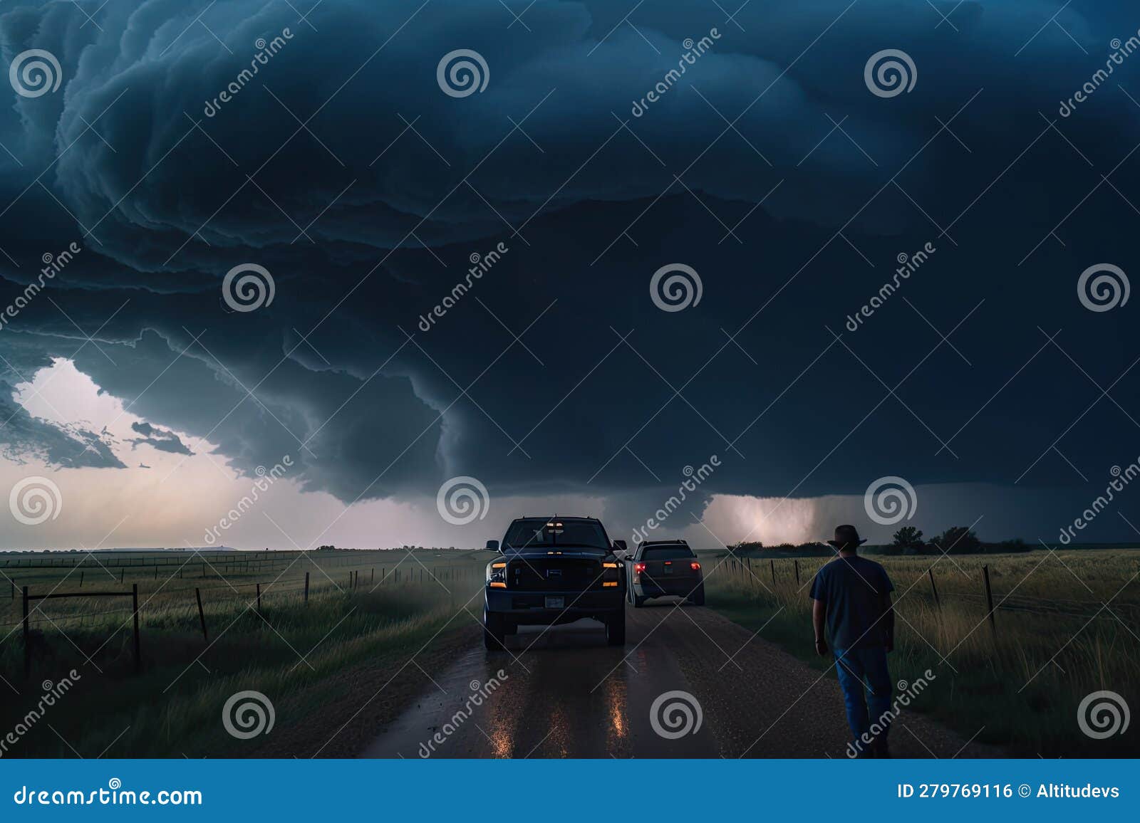 Person, Surrounded By Storm Clouds And Lightning, Chasing After ...