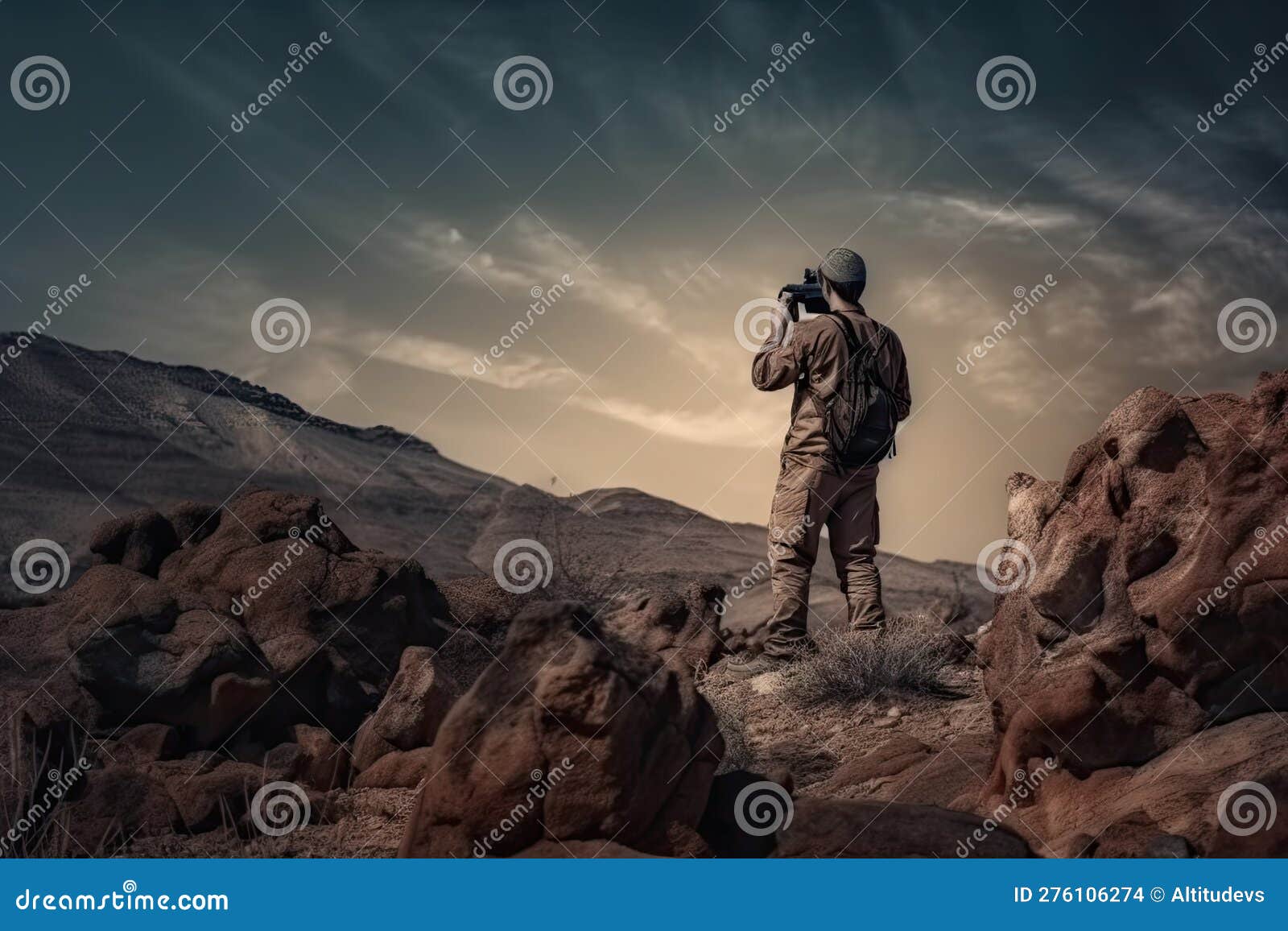 Person, Surveying and Exploring Mysterious and Unknown Land Stock ...