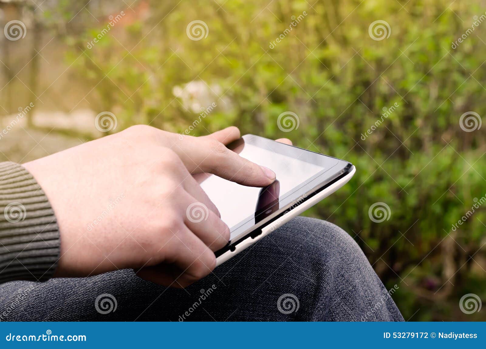 Person with the tablet pc stock photo. Image of close - 53279172