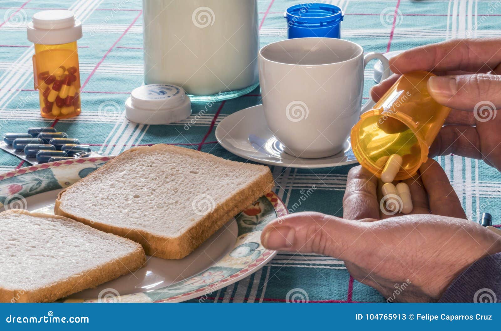 Person Takes Medication during Breakfast Stock Image - Image of ...