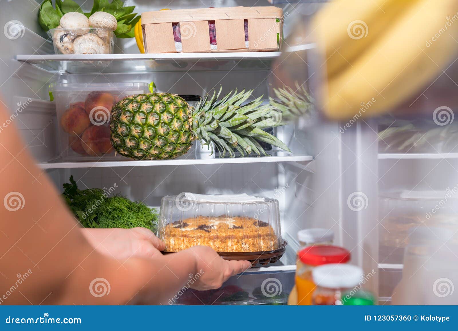 Person Taking Fresh Cake from Fridge Stock Photo - Image of fresh ...