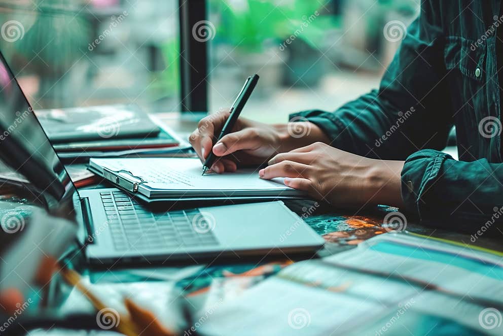 A Person Taking Notes during a Virtual Workshop or Seminar. Stock ...