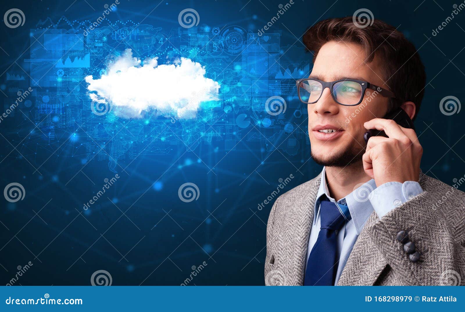 Person Talking on the Phone with Cloud Technology Concept Stock Image ...