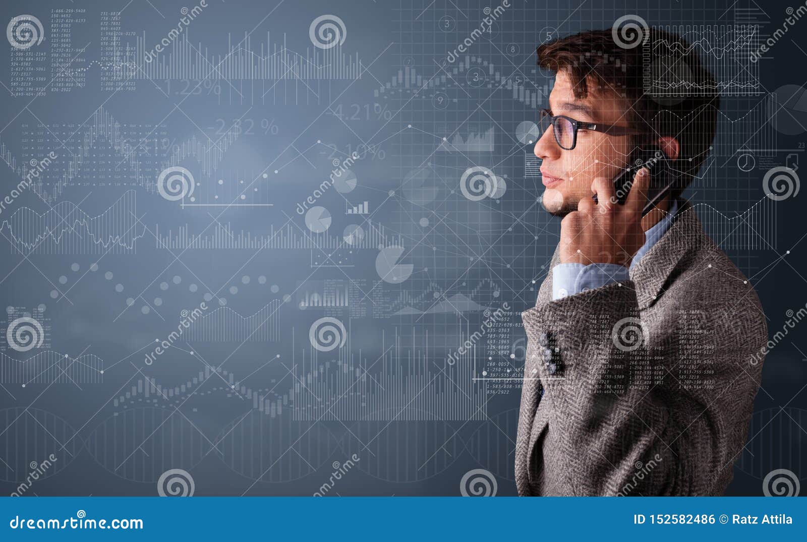 Person Talking on the Phone with Chart and Report in the Foreground ...