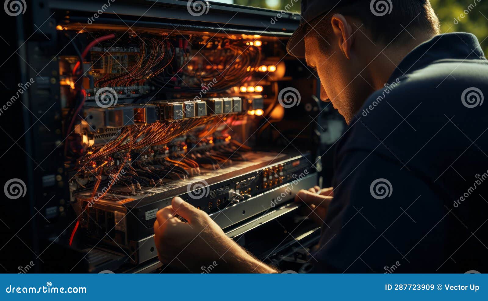 Person Testing an Electrical System on a Server Box. Generative AI ...
