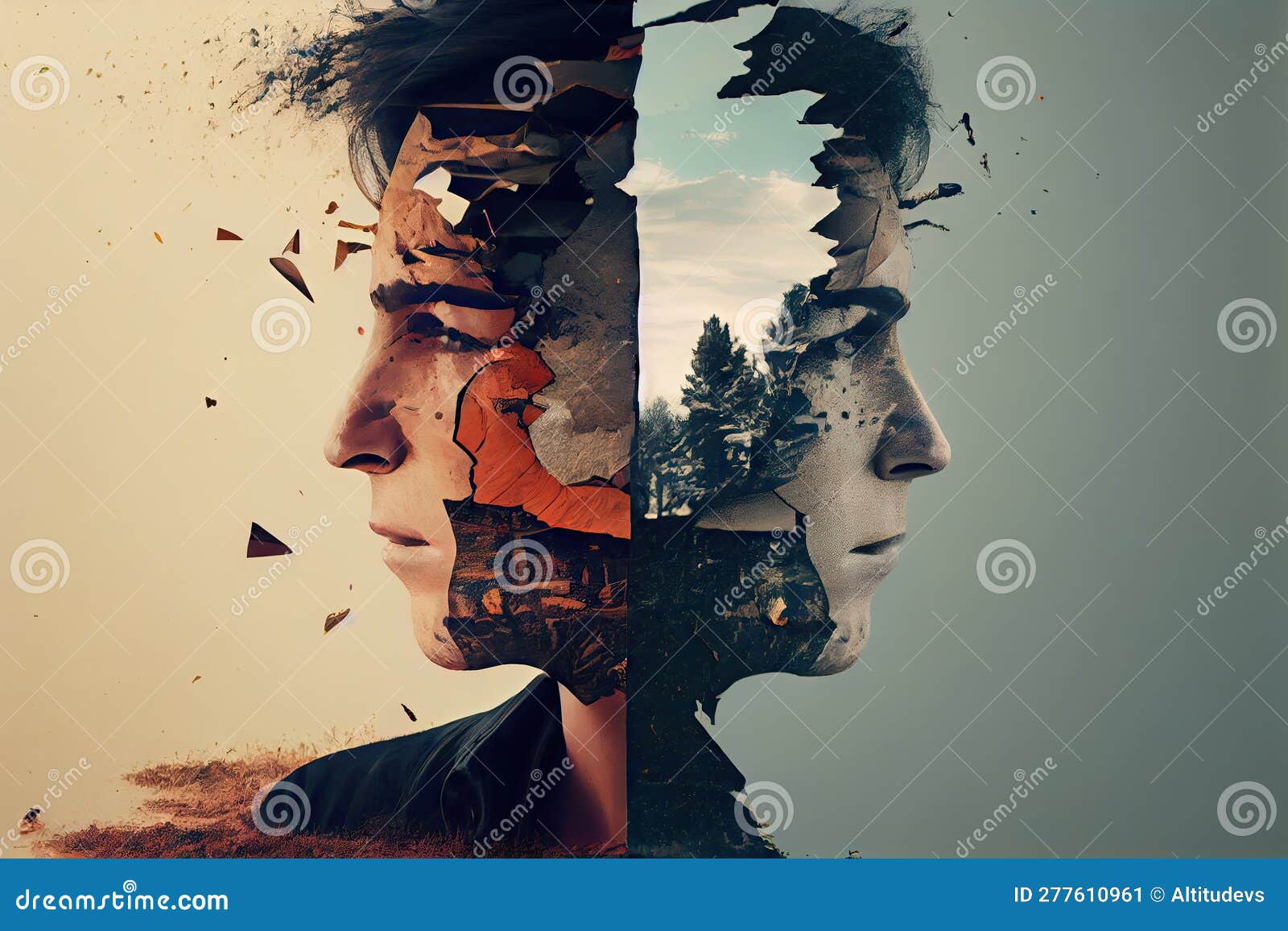 Person, with Their Mind Split in Two, Experiencing Different Realities ...