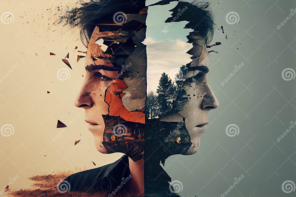 Person, with Their Mind Split in Two, Experiencing Different Realities ...