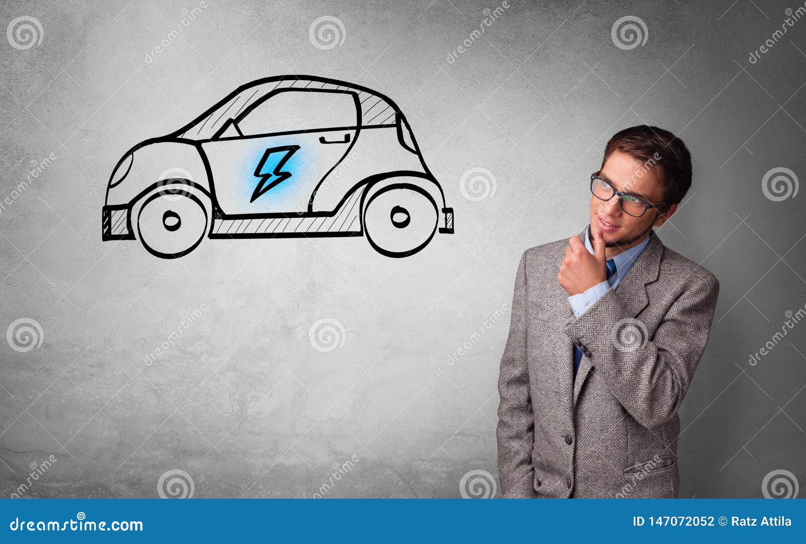 Person Thinking with Drawn Car Concept Stock Photo - Image of person ...