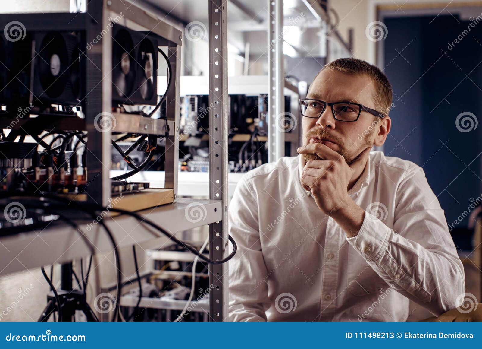 A Person Thinks Next To Computer Devices Stock Image - Image of power ...