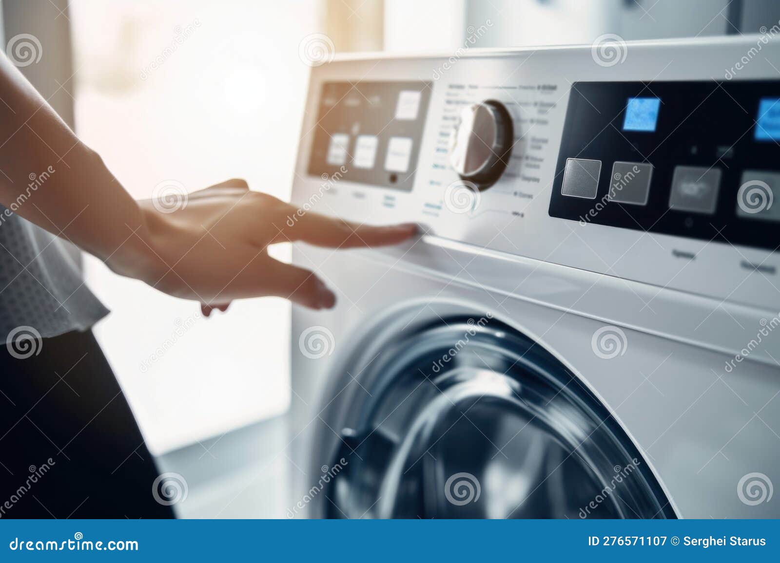 A Person Touching a Button on a Washing Machine. AI Generative Image ...