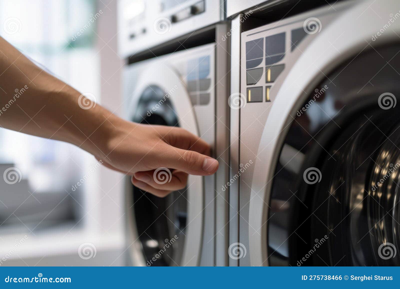 A Person is Touching a Button on a Washing Machine. AI Generative Image ...