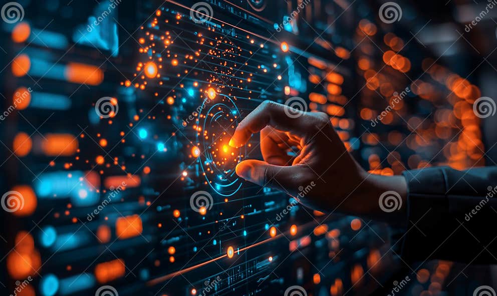 Person Touching Computer Screen Stock Illustration - Illustration of ...