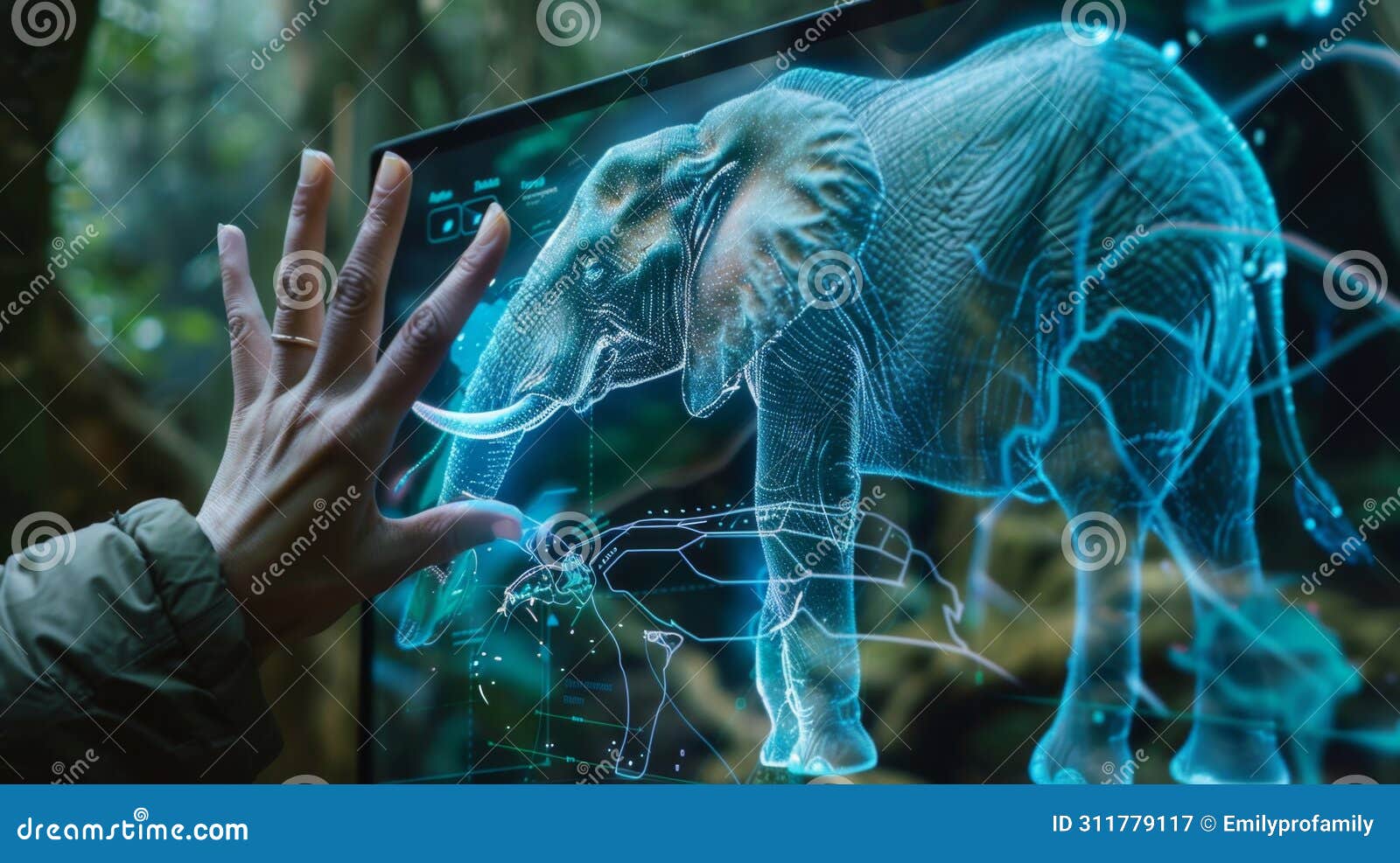 Person Touching Computer Screen Showing Elephant Picture Stock Image ...