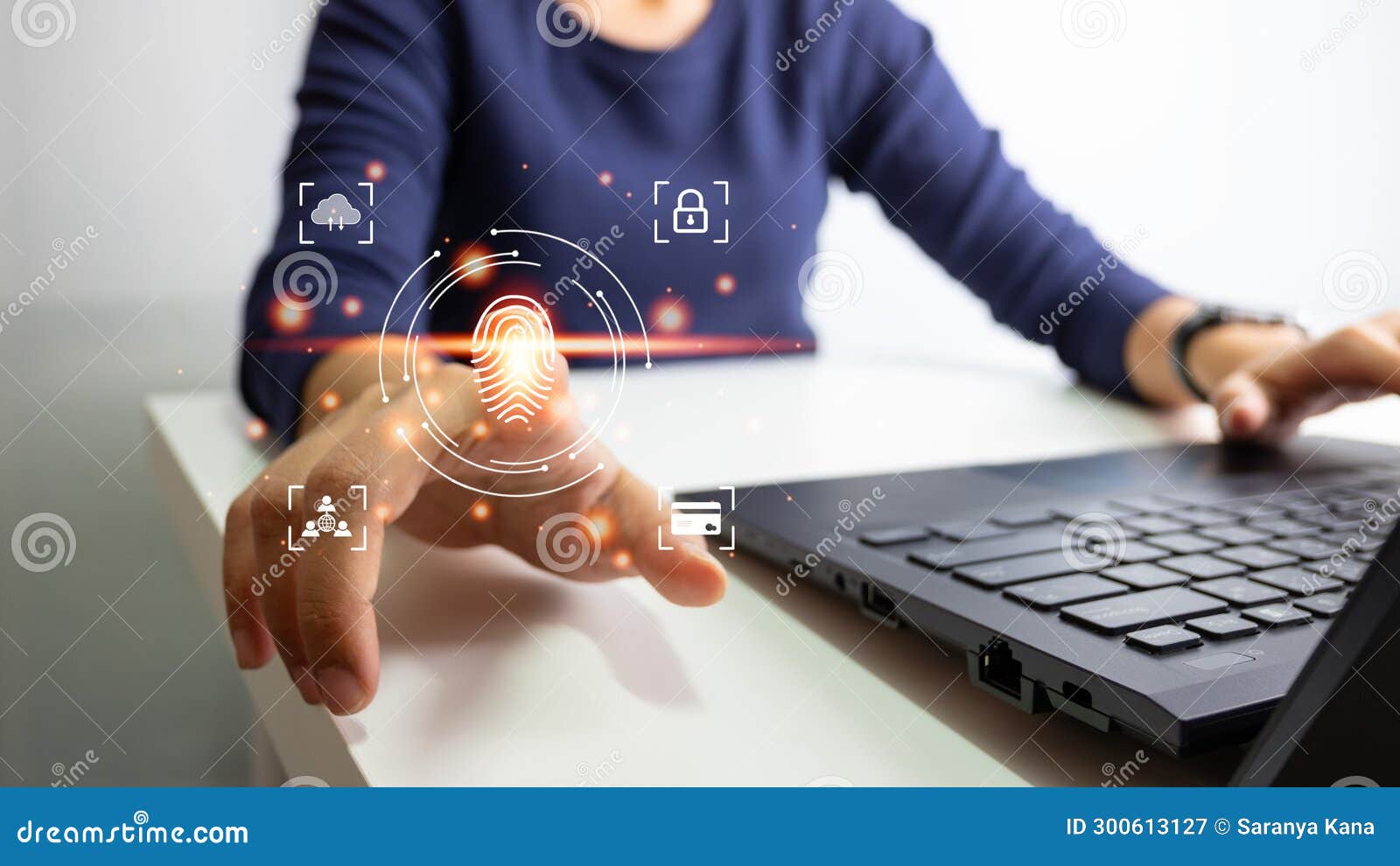 Person Touching Screen To Fingerprint Scanner, Security Access ...