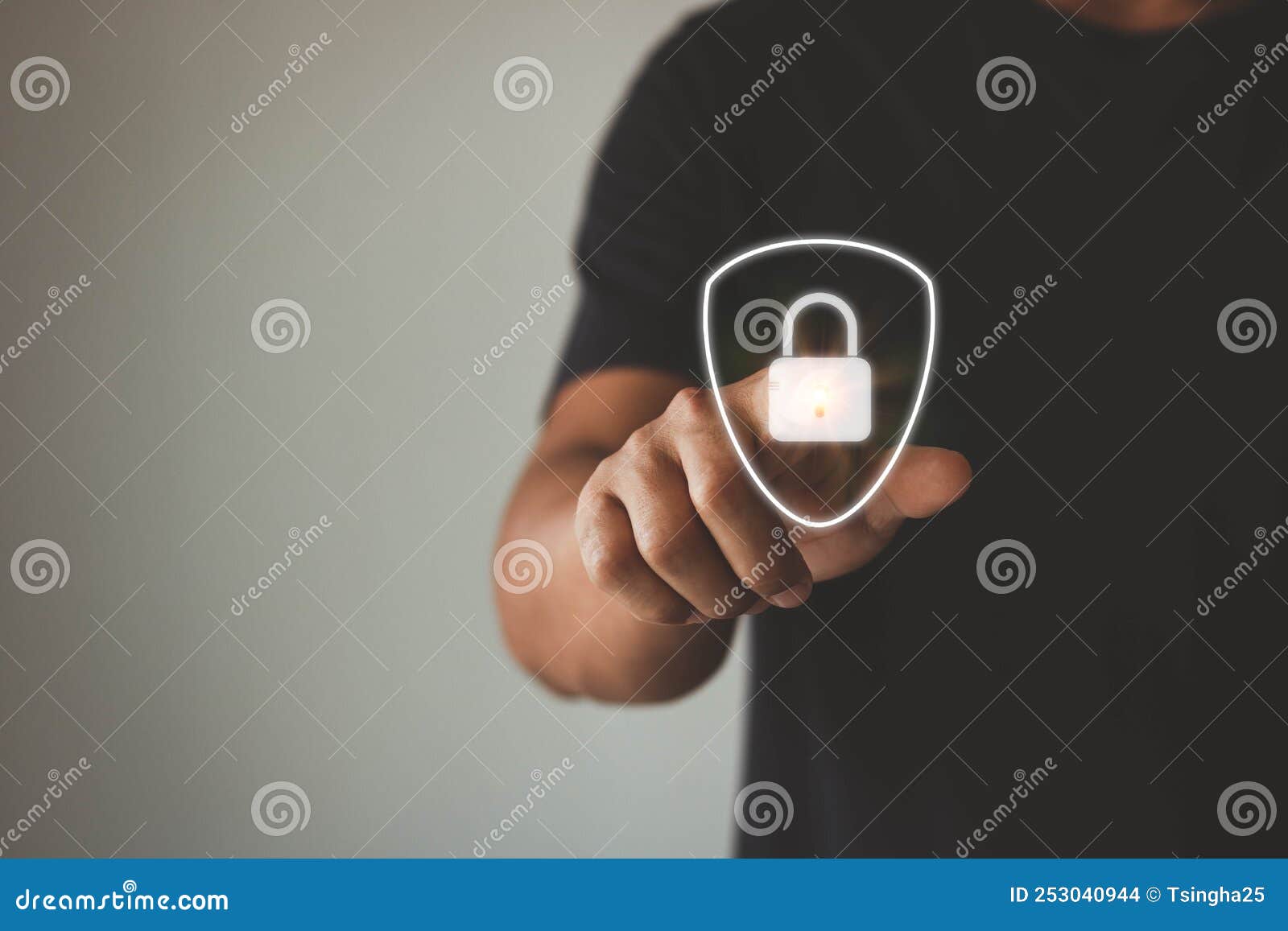 Person Touching Virtual Button A Shield With A Lock Symbol, Concept ...