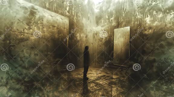 A Person Trapped in a Room Full of Distorted Mirrors, Each Refle Stock ...