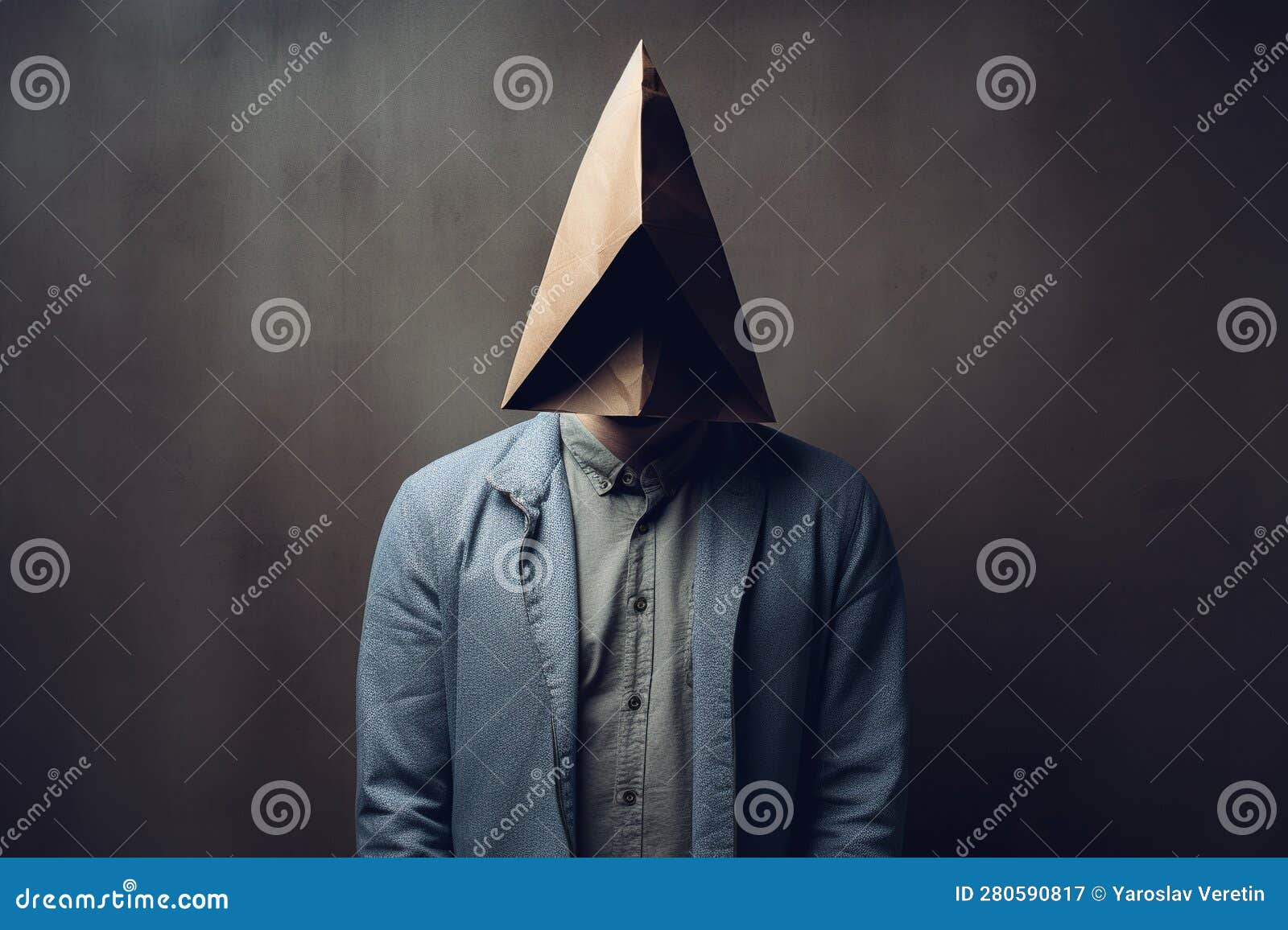 A Person with a Triangular Package instead of a Face, Dark and ...