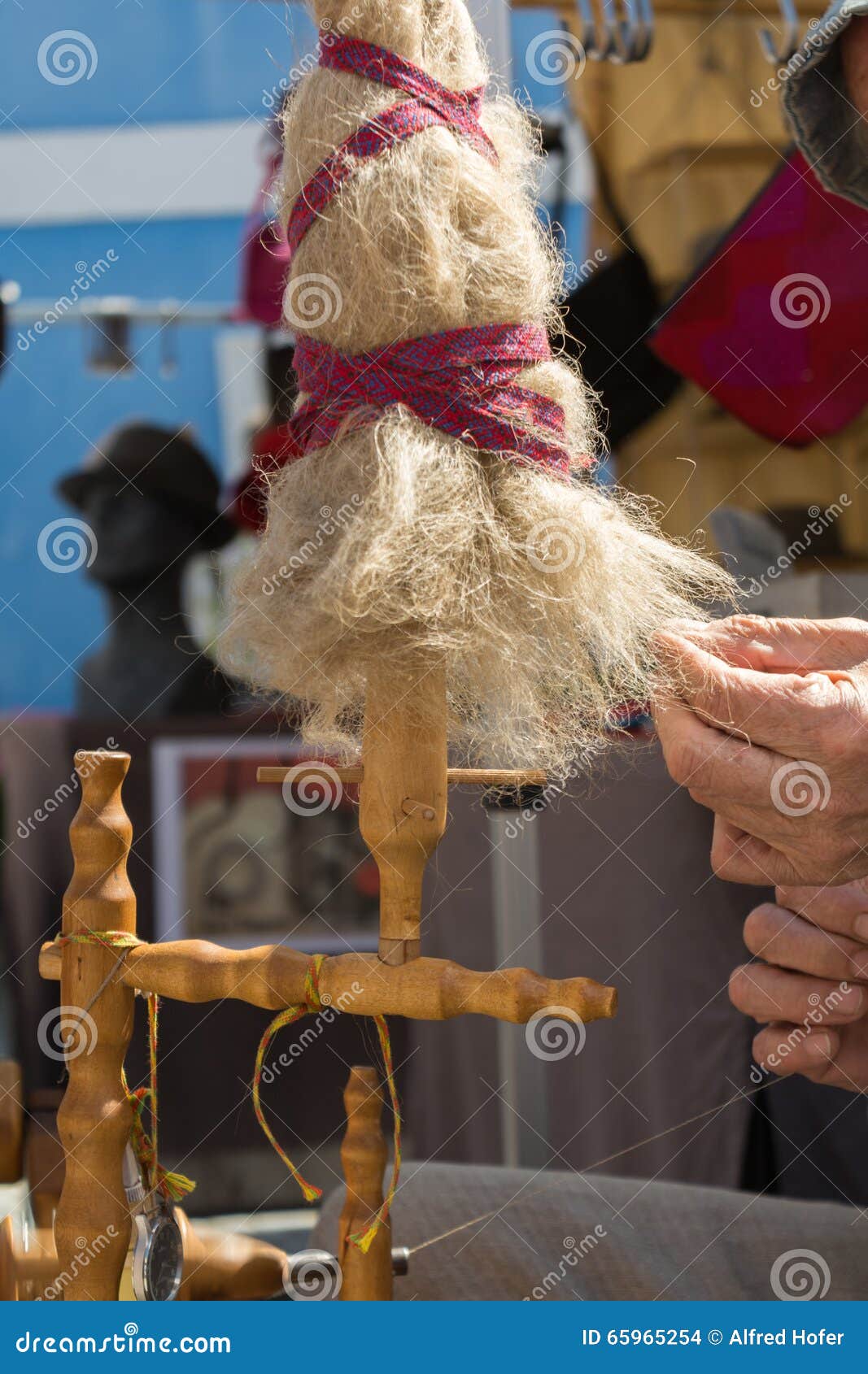 Person Twirls Flax Spinning Wheel Stock Photo - Image of crafted, hand ...