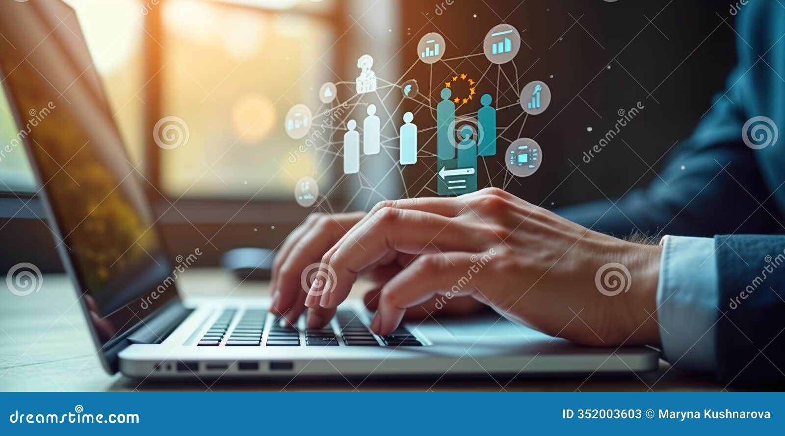 Person Types on Laptop. Digital Recruitment Process Displayed on Screen ...