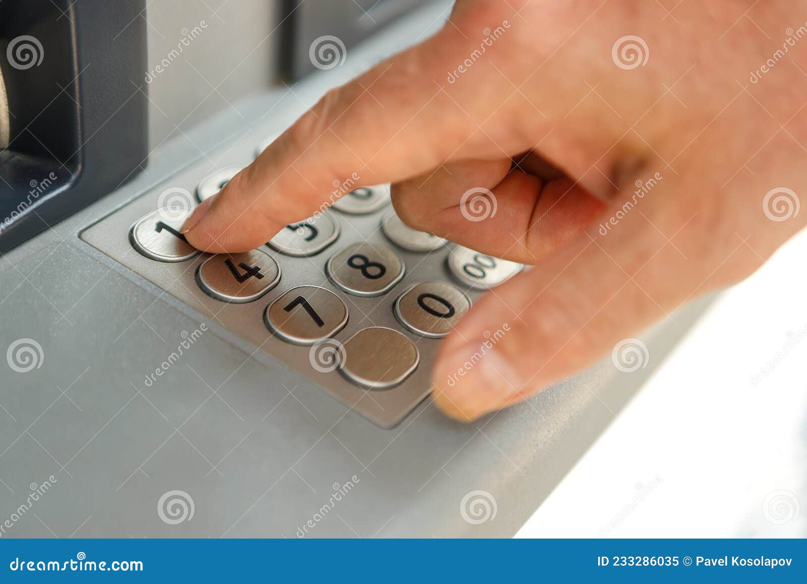 A Person Types a PIN Code on the ATM Keyboard Stock Image - Image of ...