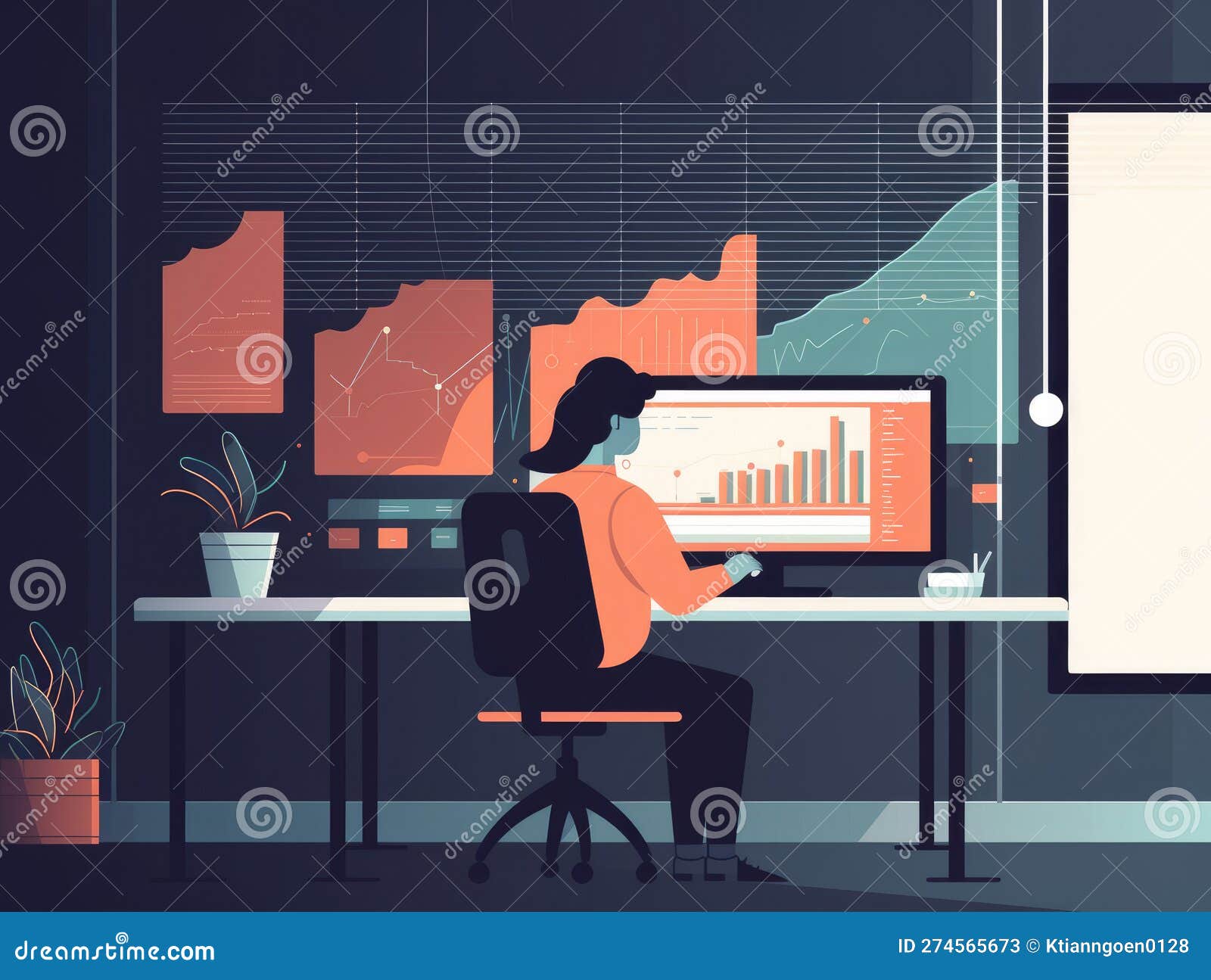 A Person Typing on a Computer while Sitting at a Desk with Charts and ...