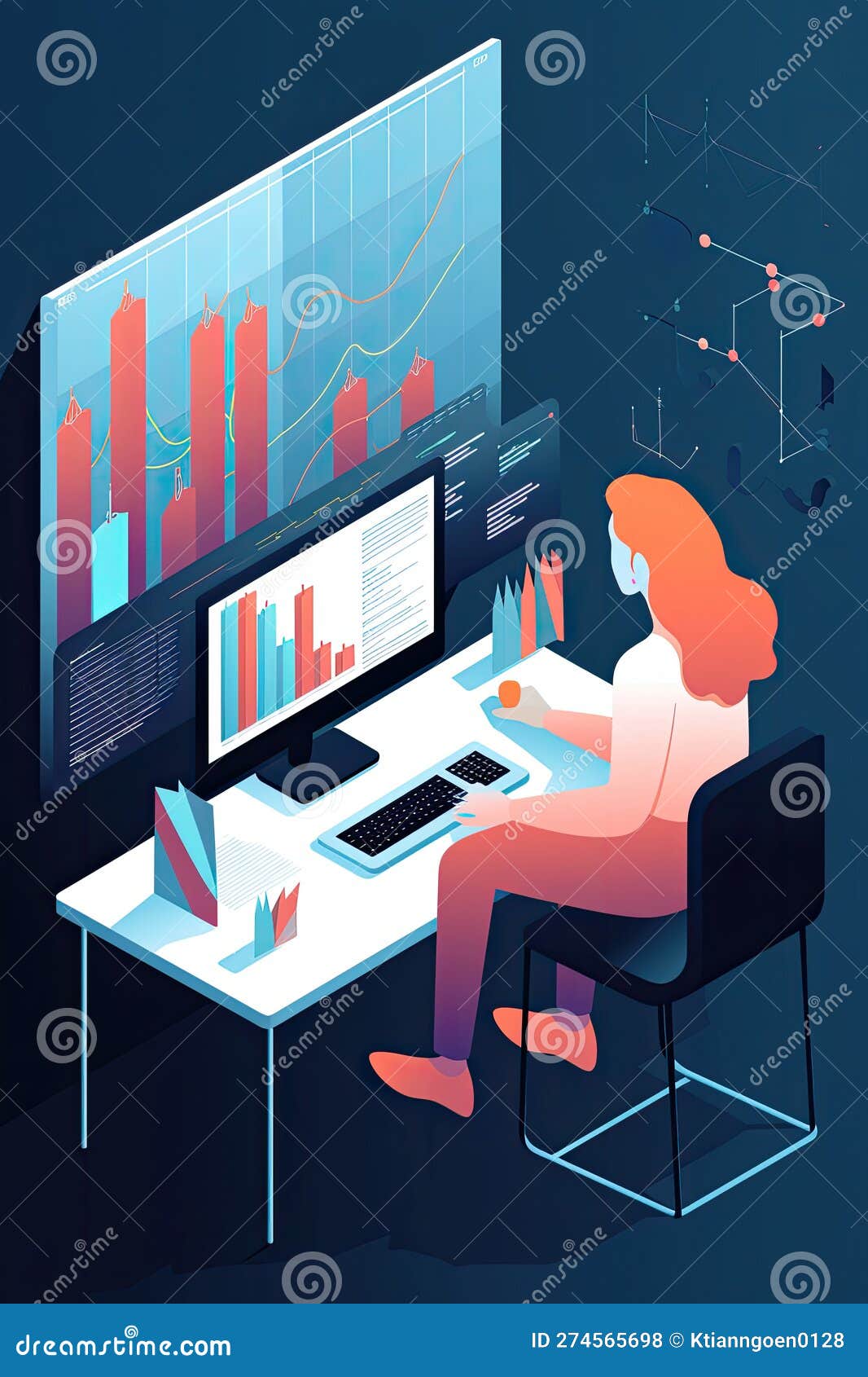 A Person Typing on a Computer while Sitting at a Desk with Charts and ...