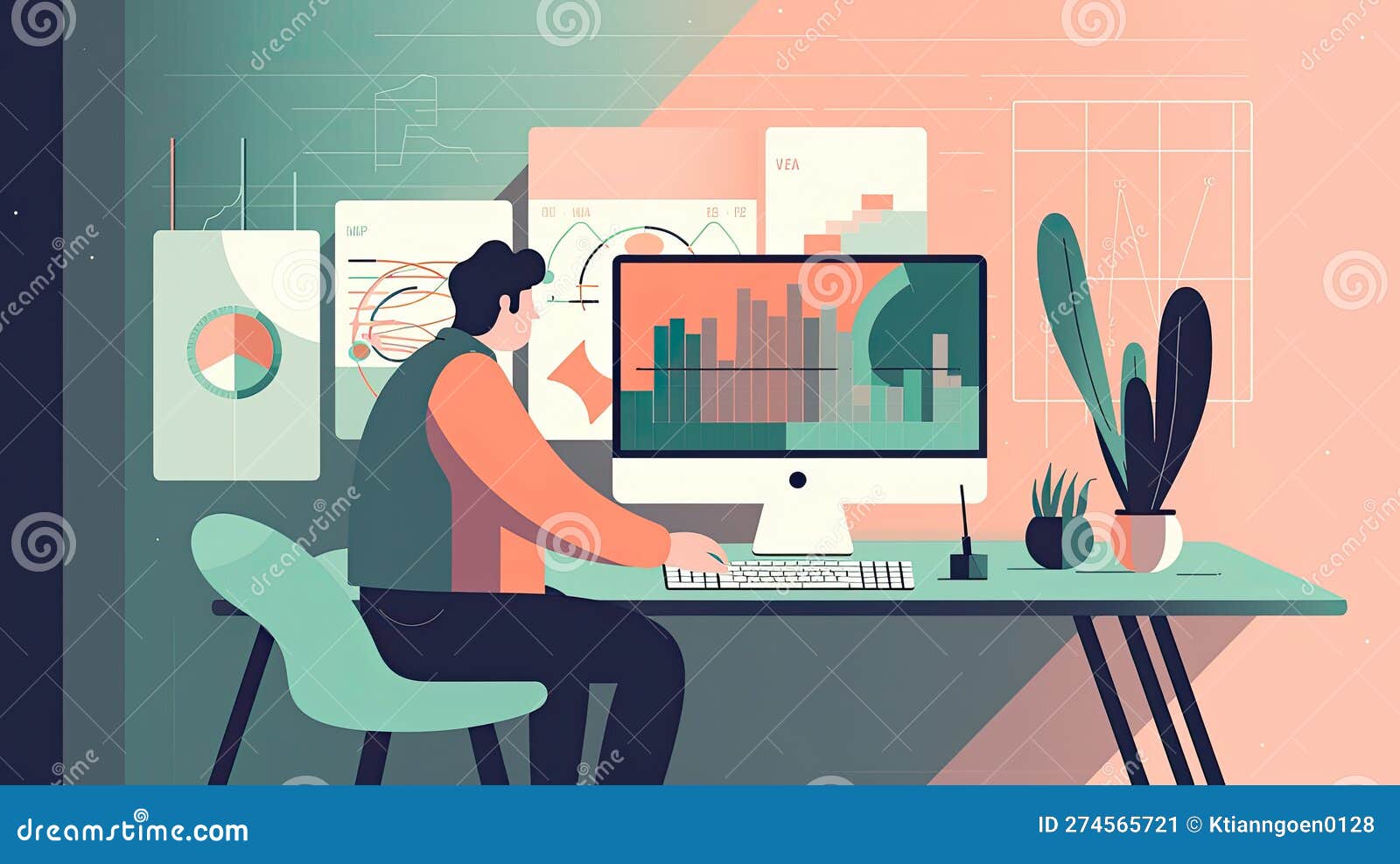 A Person Typing on a Computer while Sitting at a Desk with Charts and ...