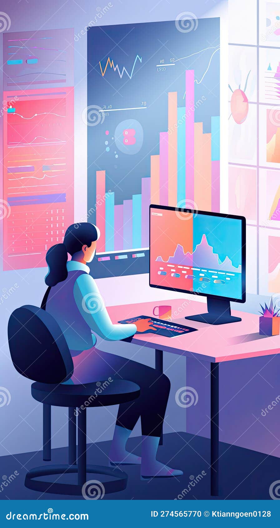 A Person Typing on a Computer while Sitting at a Desk with Charts and ...