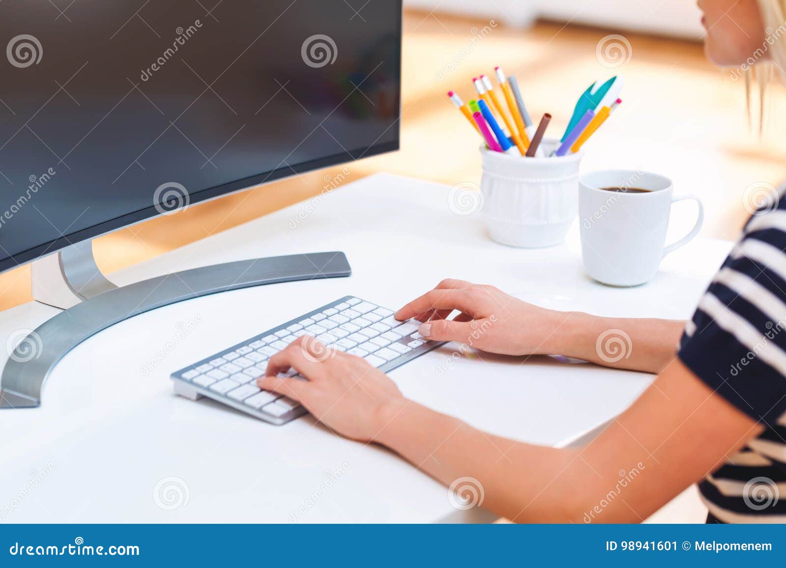 Person Typing at on Her Office Computer Stock Image - Image of work ...